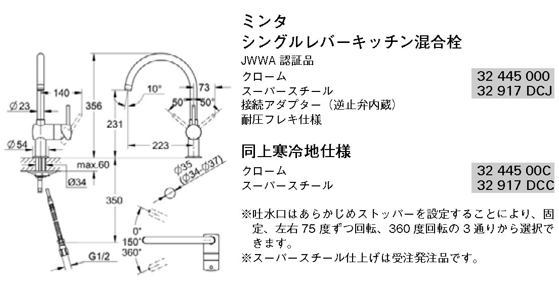 スペックシート｜シングルレバーキッチン混合栓｜製品情報｜GROHE(グローエ)｜キッチン水栓・洗面水栓・浴室水栓・シャワーヘッド